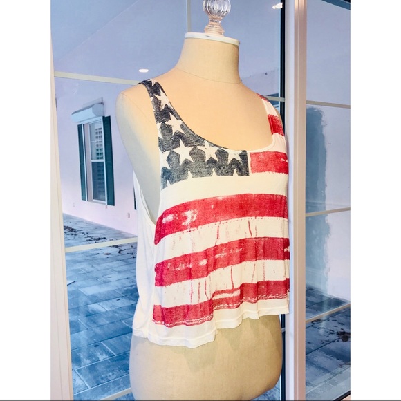 Brandy Melville | Tops | Distressed American Flag Crop Tank Top | Poshmark